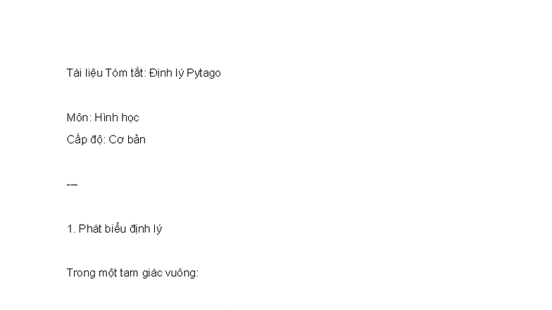 Tóm tắt Định lý Pytago - Hình học Cơ bản (Cấp 1) - Studocu