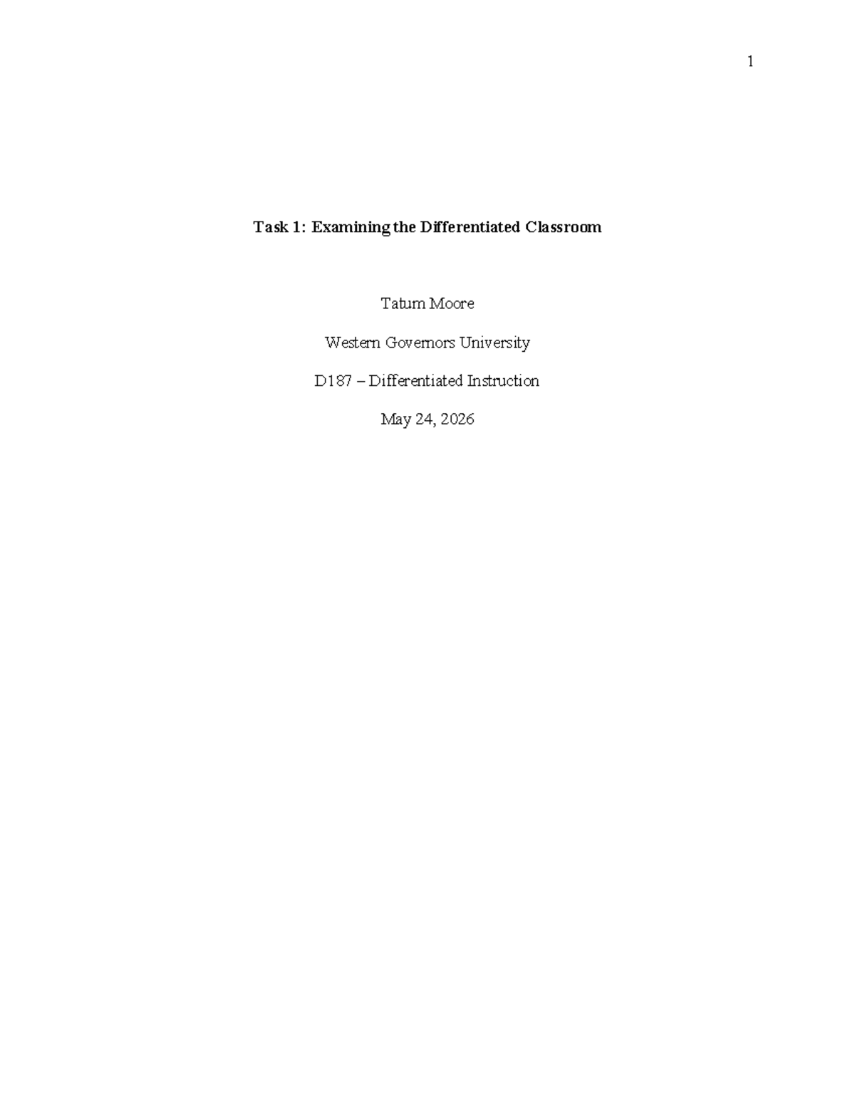 D187 Task 1: Analyzing Differentiated Instruction in Classrooms - Studocu
