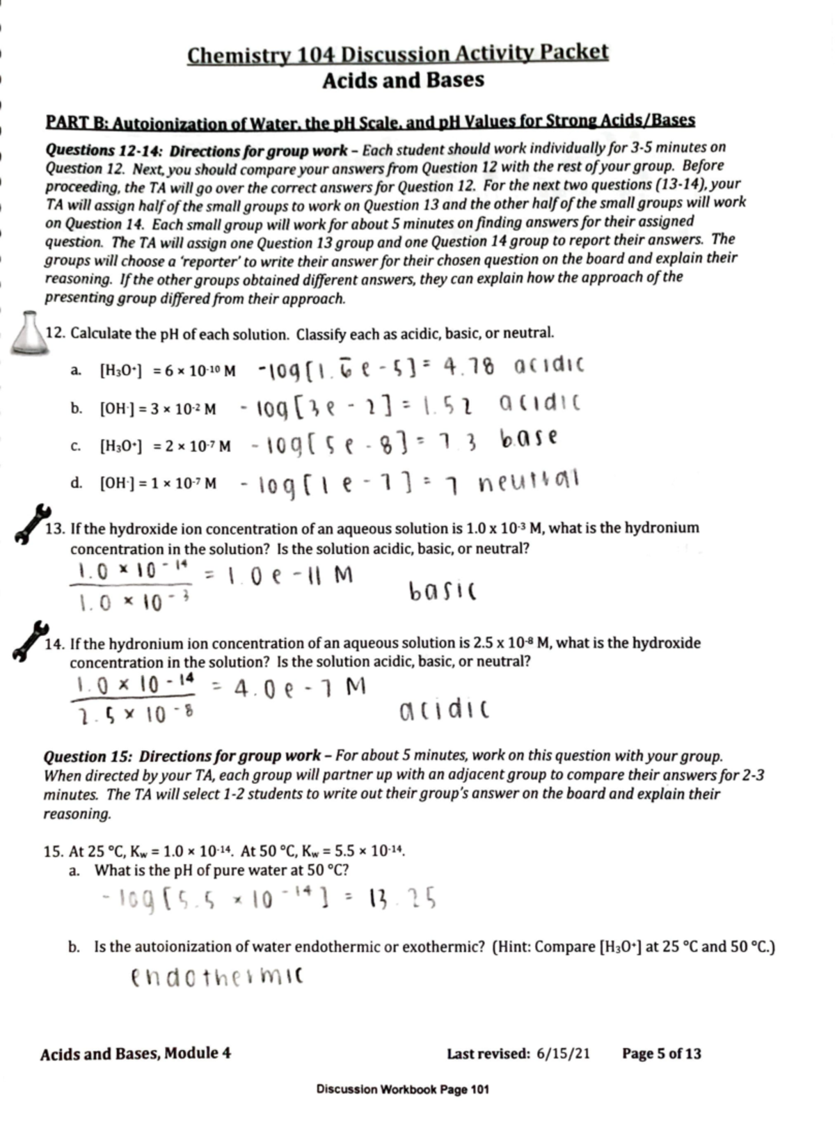 Chemistry 104: Module 4 Discussion on Acids and Bases - Studocu