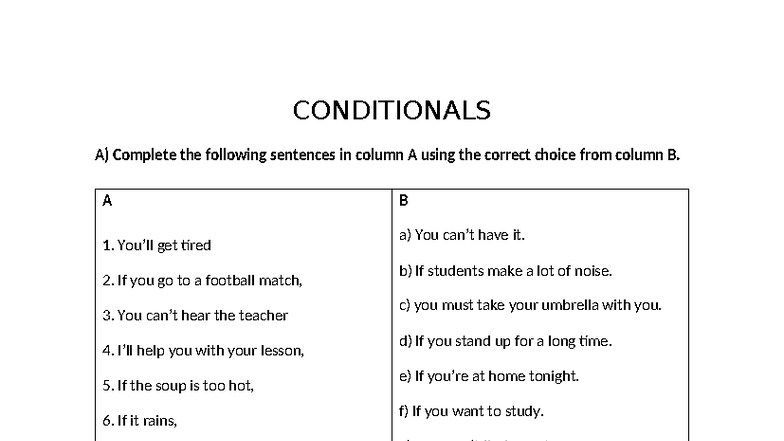Conditionals Practice: Exercises on Sentences and Wishes - Studocu