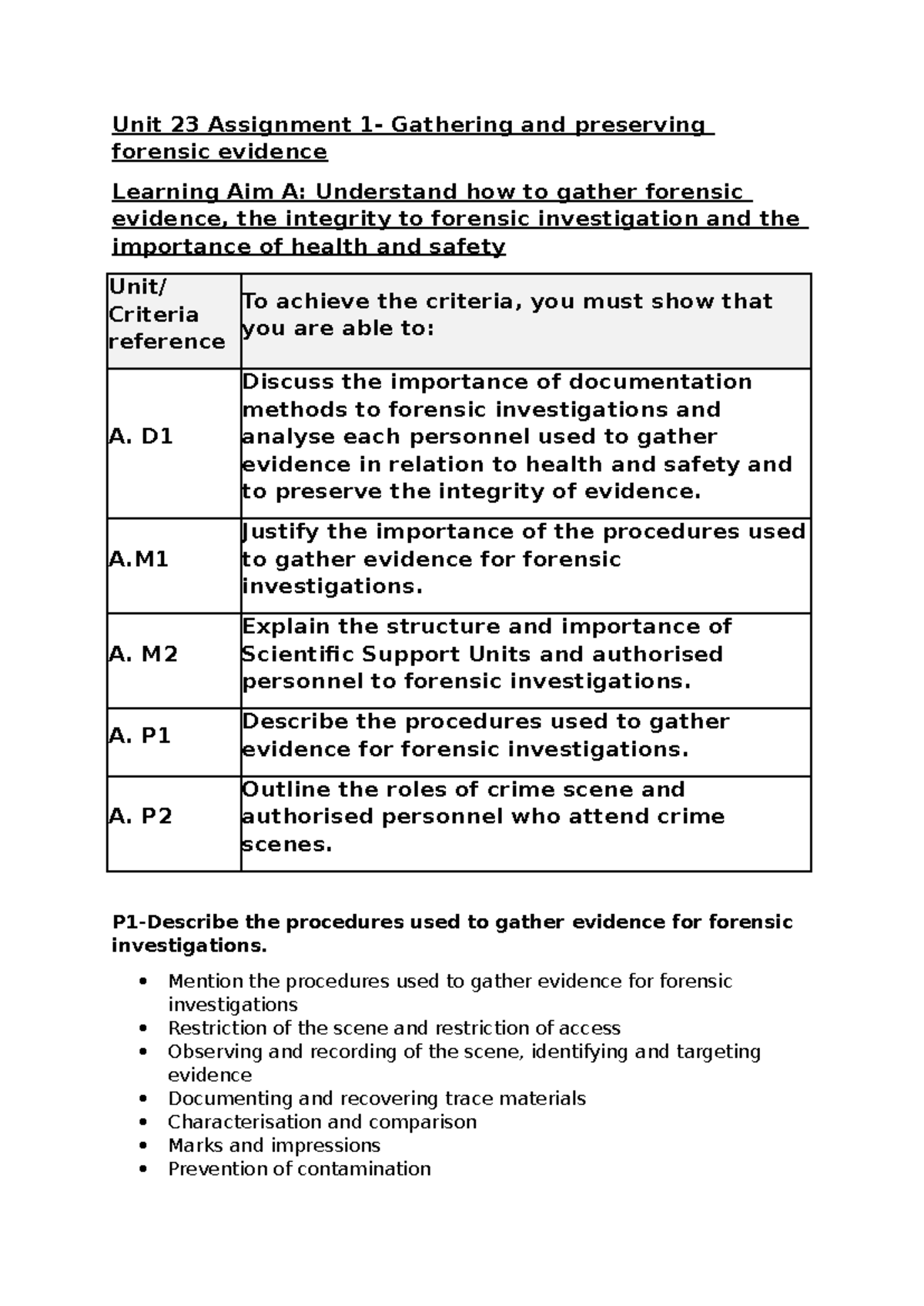 U23 A1 Forensic Evidence Gathering and Preservation Guide - Studocu