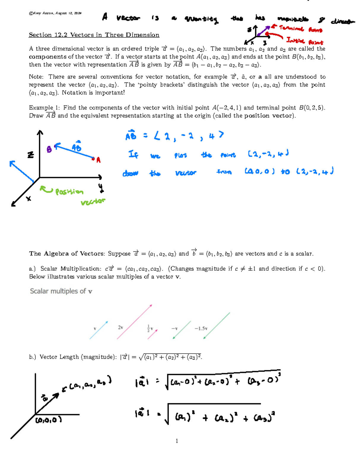 Math251 Fall2024 Section 12: Understanding Vectors in 3D - Studocu