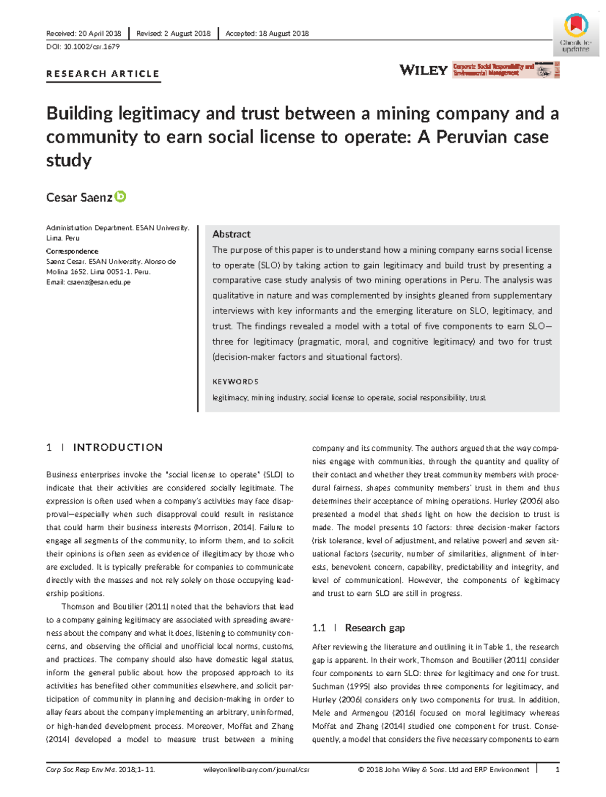 Building Legitimacy and Trust for SLO in Mining: A Peru Case Study ...