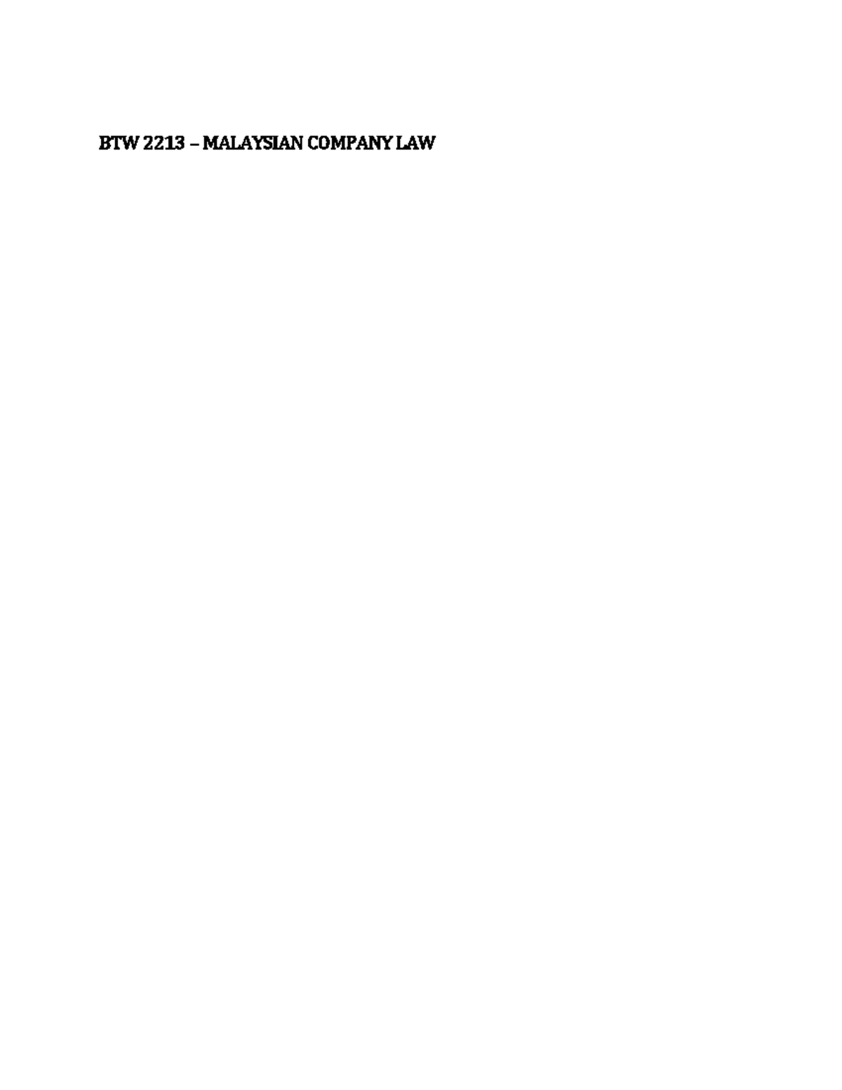 BTW 2213 – Malaysian Company Law: Tutorial Booklet & Essay Tips - Studocu