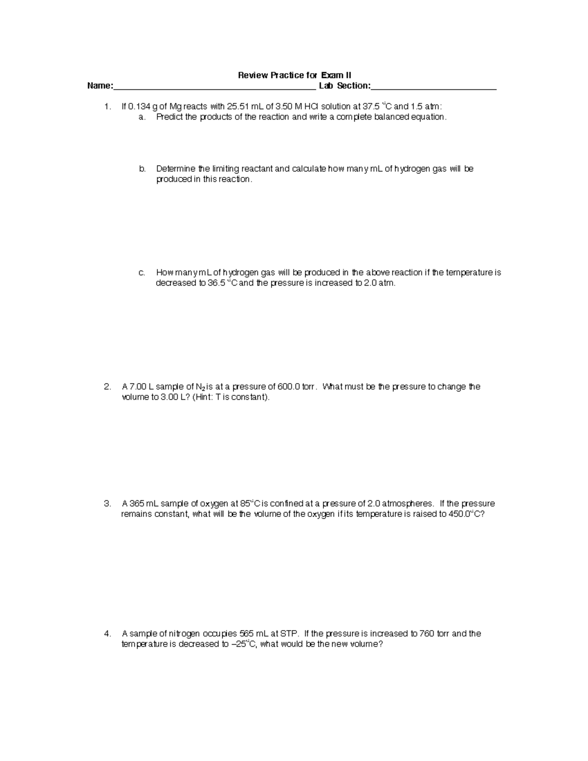 Review Practice for Exam II: Chemistry Problem Solving Guide - Studocu