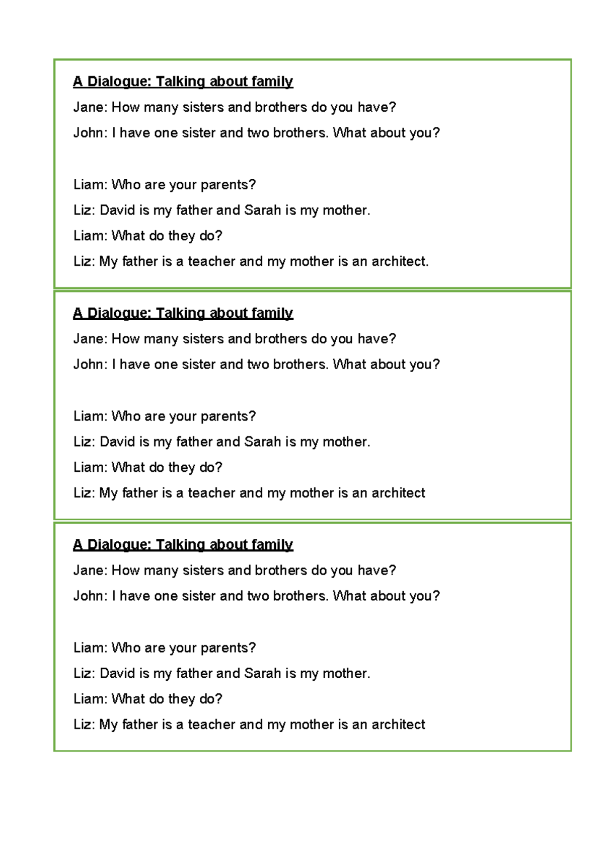 Family Dialogue: Discussing Siblings and Parents - Studocu