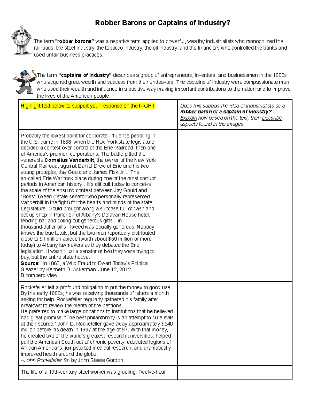 Calum Dench - Robber Barons vs Captains of Industry Analysis - Studocu