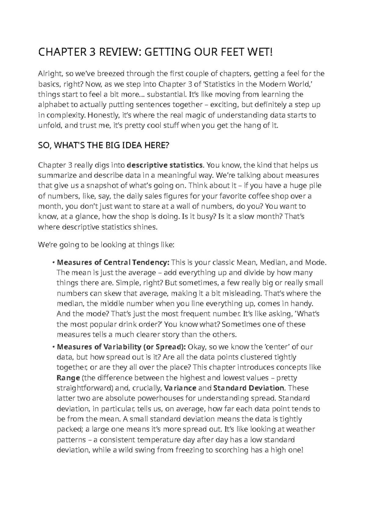 CHAPTER 3 REVIEW: DESCRIPTIVE STATISTICS BASICS - Studocu