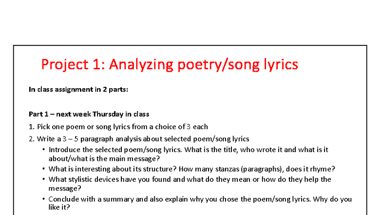ENG101: Project 1 - Analyzing Lyrics & Stylistic Devices Overview ...