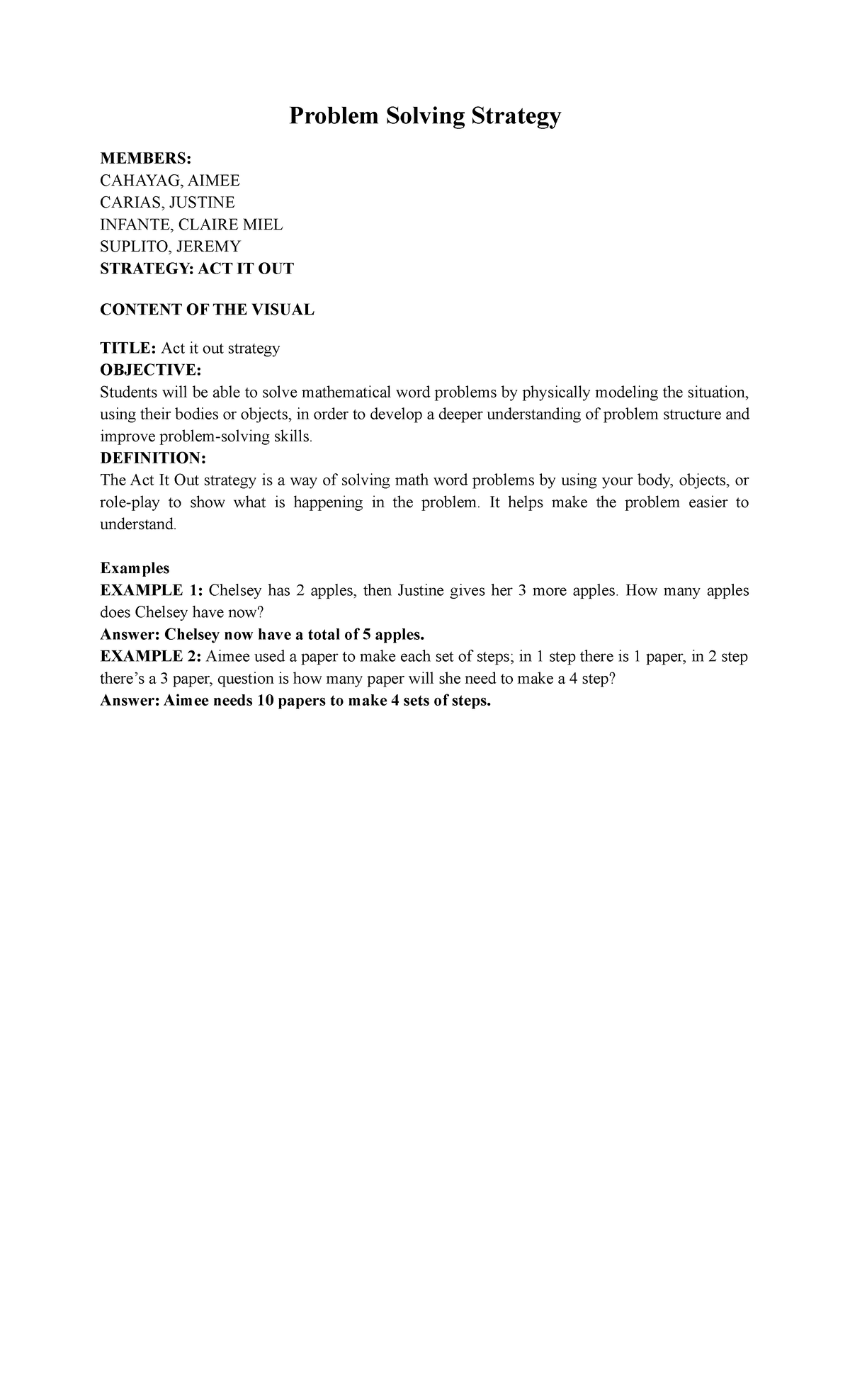 Problem Solving Strategy: Act It Out Method for Math Word Problems ...