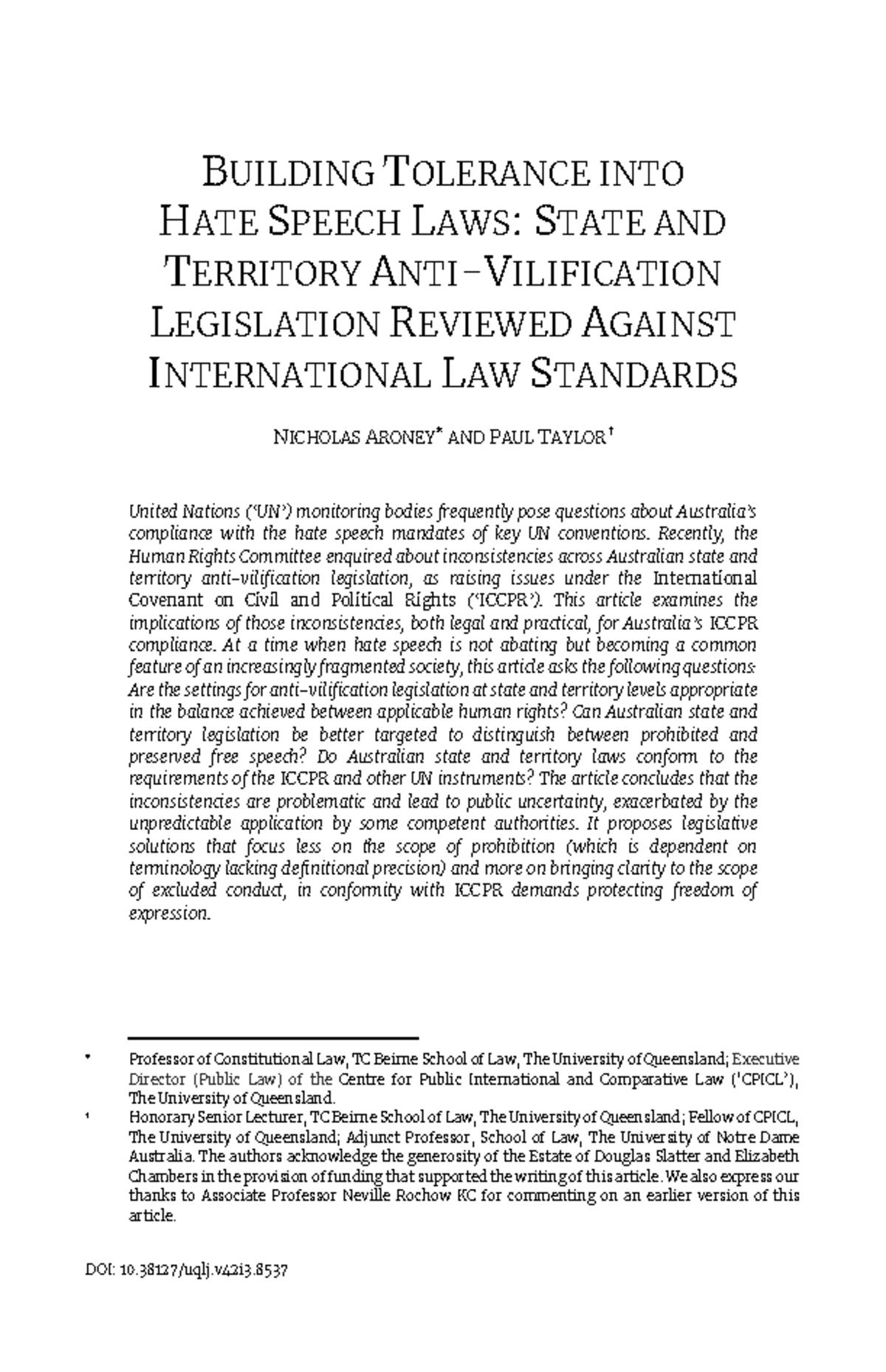 Building Tolerance in Hate Speech Laws: A Review of Australian ...