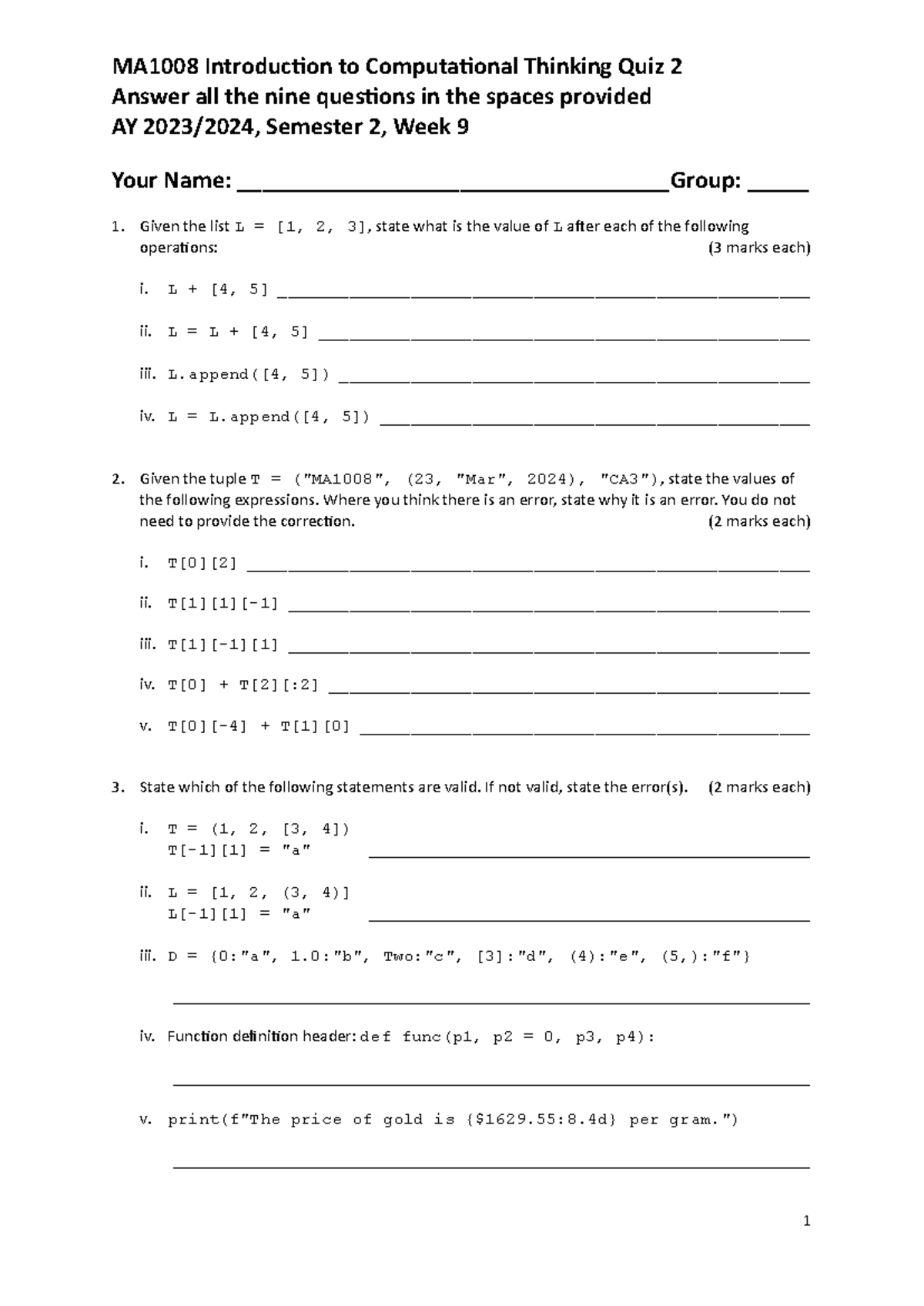 MA1008 Computational Thinking Quiz 2 Questions and Answers - Studocu