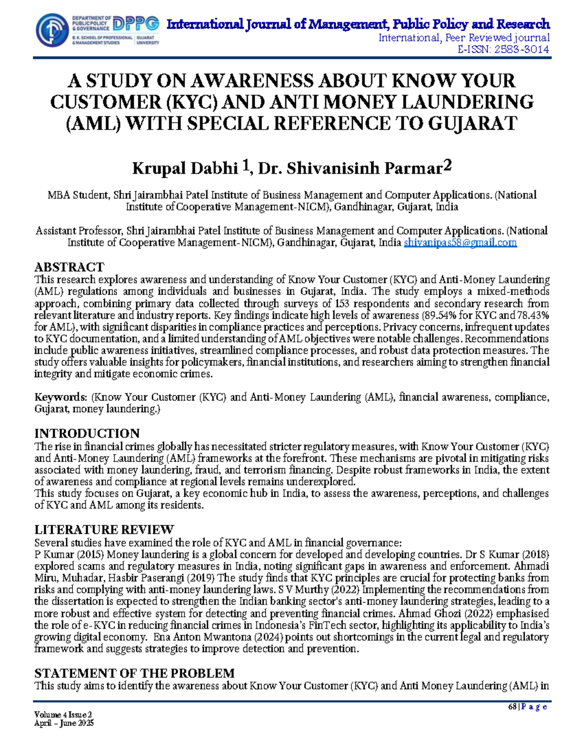 KYC and AML Awareness Study in Gujarat: Insights and Challenges - Studocu