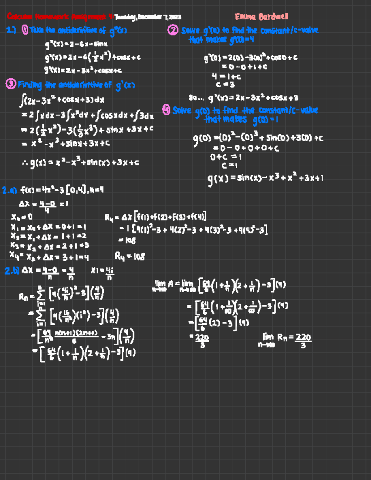 Calculus 1000A Homework Assignment 4: Antiderivatives and Functions ...