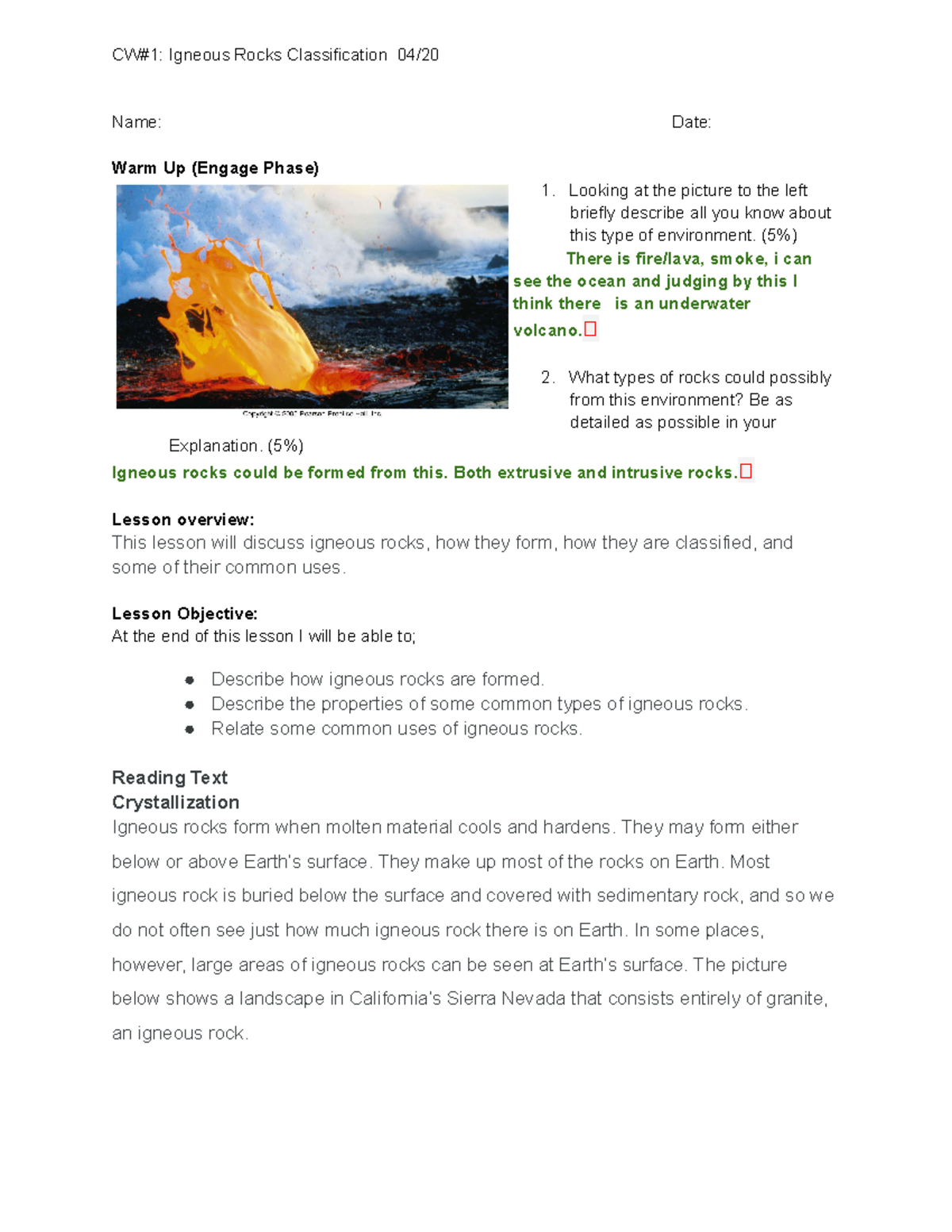 Earth Science - Igneous Rocks Classification Overview - Studocu