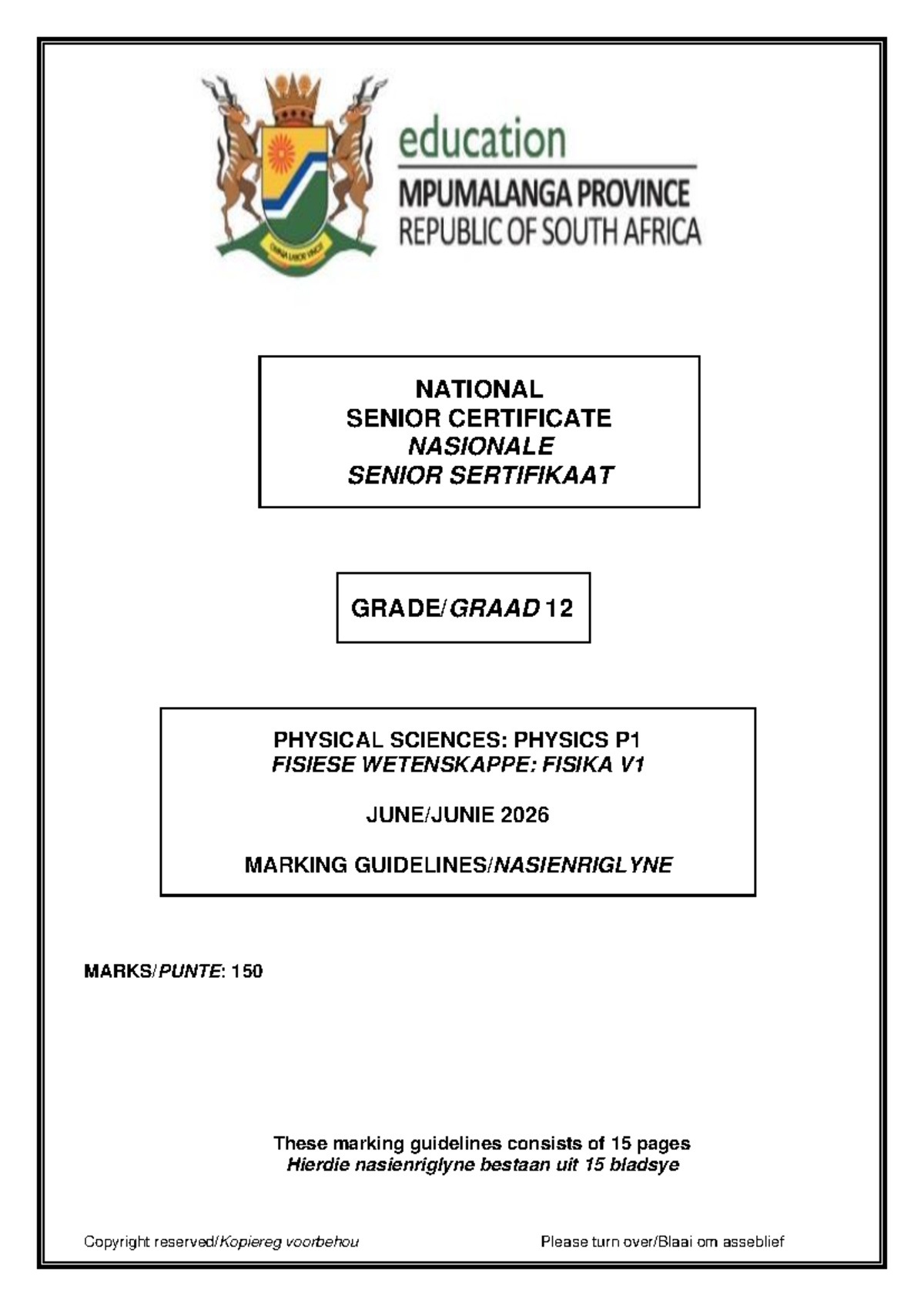 Physical Sciences P1 Marking Guidelines - June 2026 - Studocu
