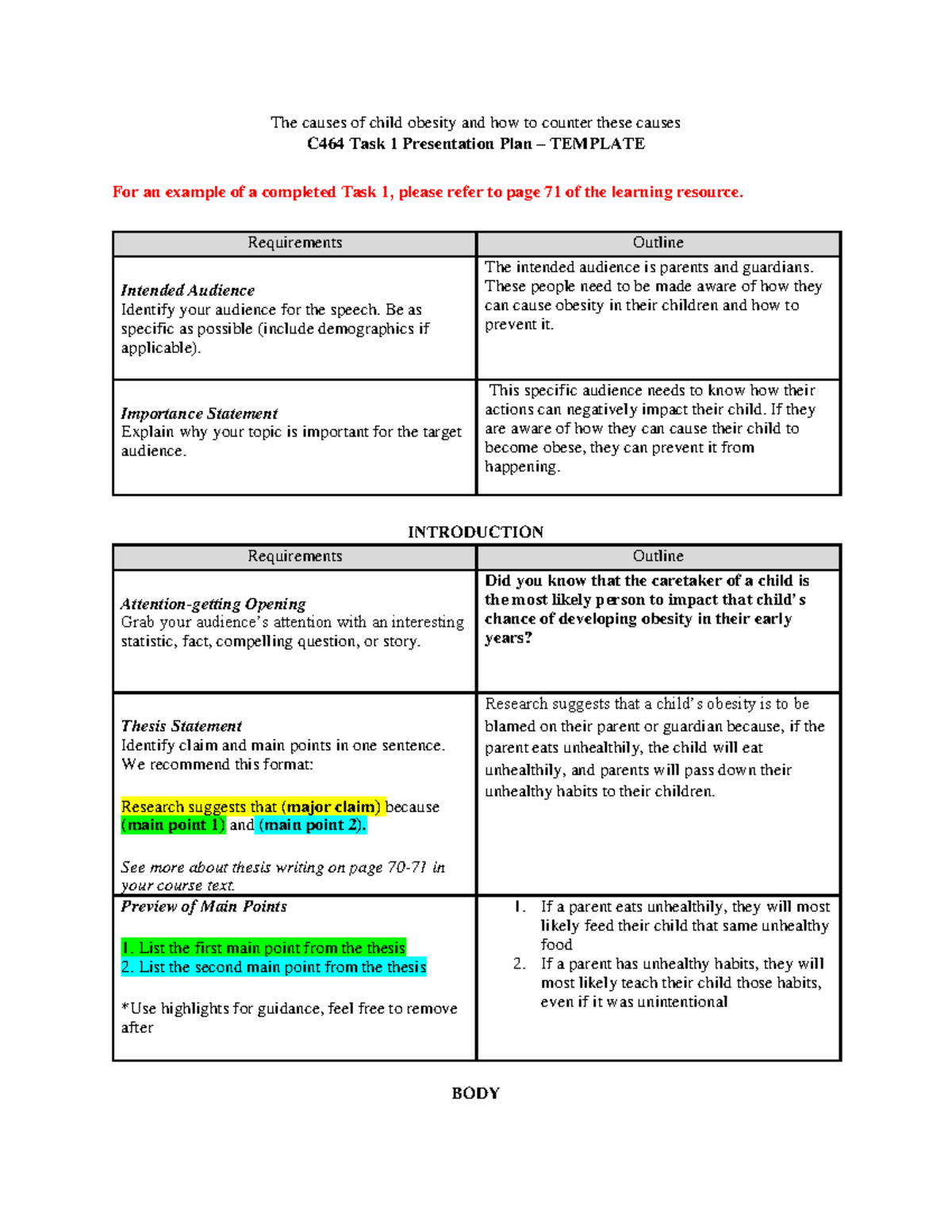 C464 Task 1 - c464 task 1 pass - The causes of child obesity and how to ...