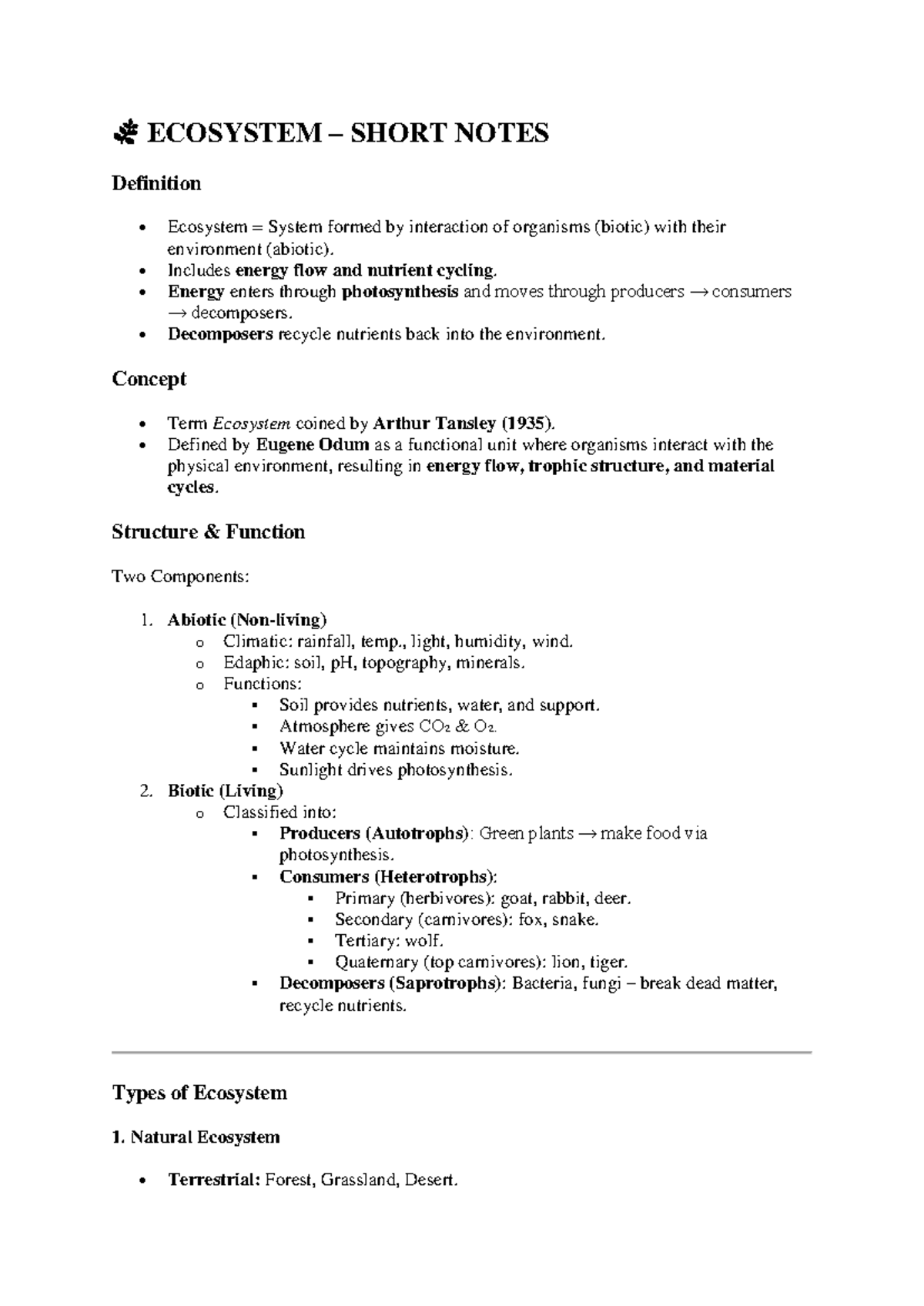ECOS 101: Comprehensive Ecosystem Notes and Concepts - Studocu