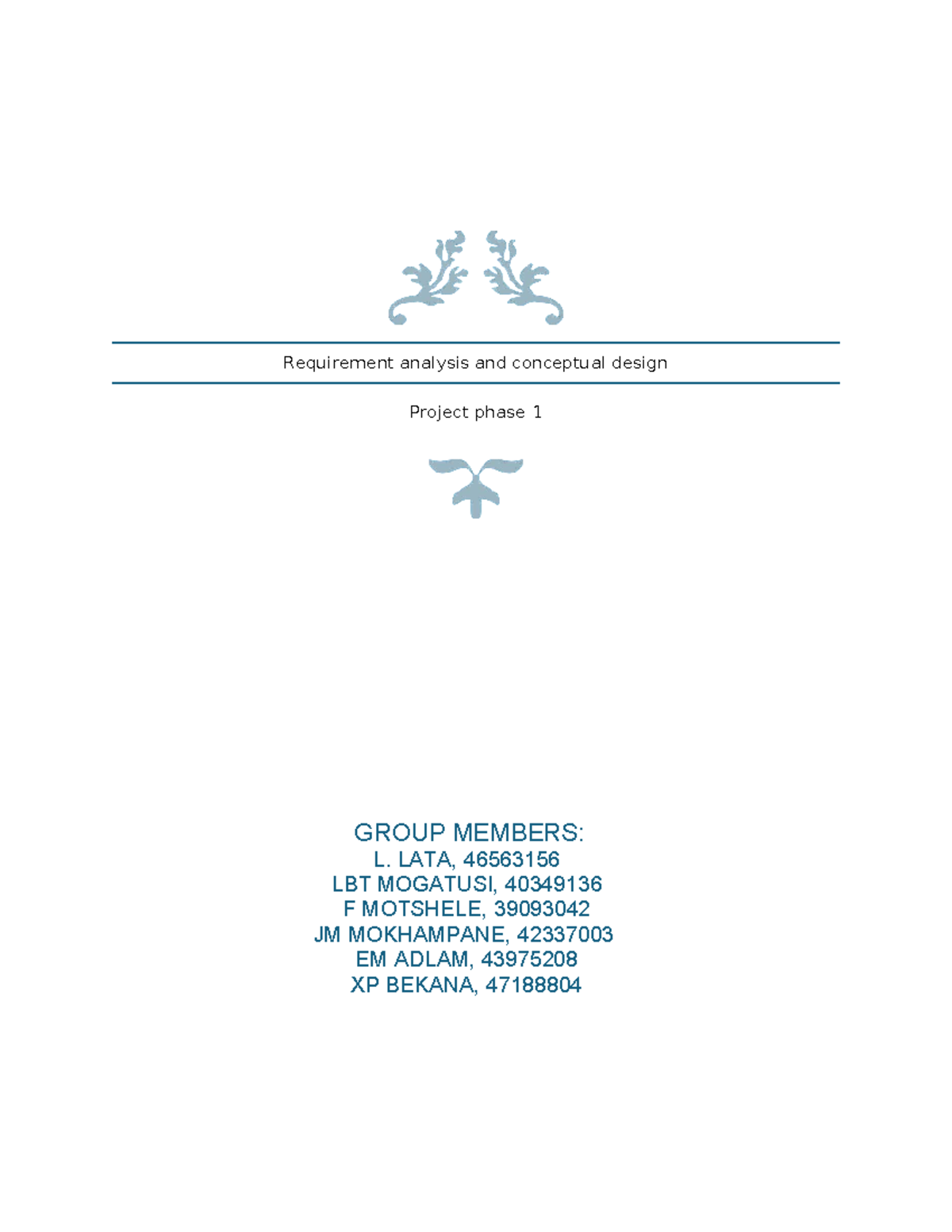 Requirements Analysis and Conceptual Design for Project Phase 1 (Course ...
