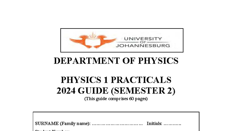 Physics 1 Practicals Guide 2024: PHYE0B1, PHYS1B1, PHYG1B1 - Studocu