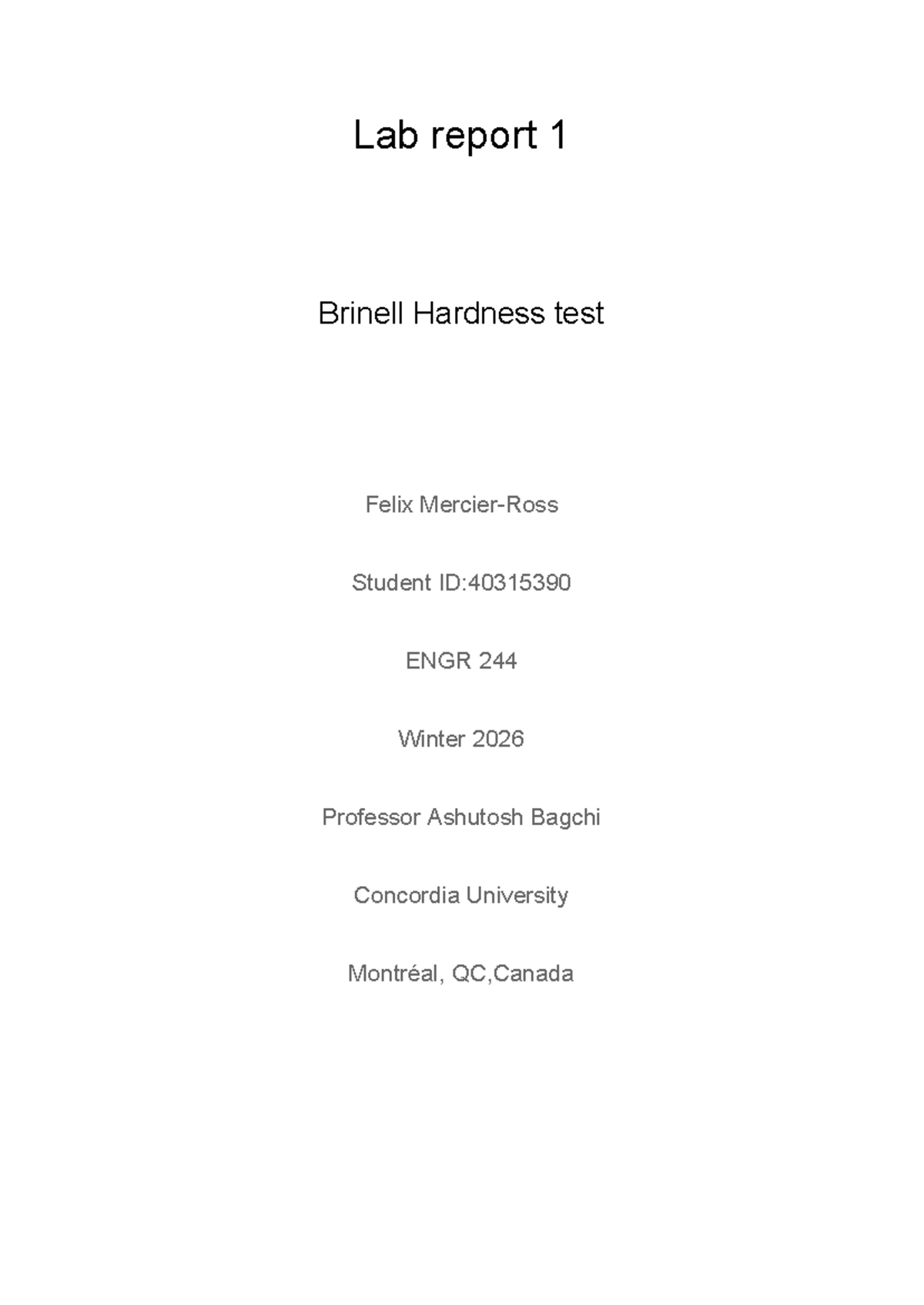 ENGR 244 Lab Report 1: Brinell Hardness Test Analysis - Studocu