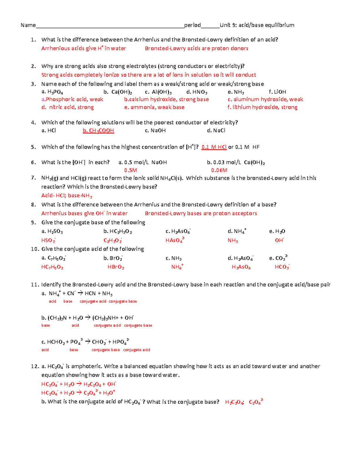 362060796 AP Unit 9 Acid/Base Equilibrium Worksheet Answers - Studocu