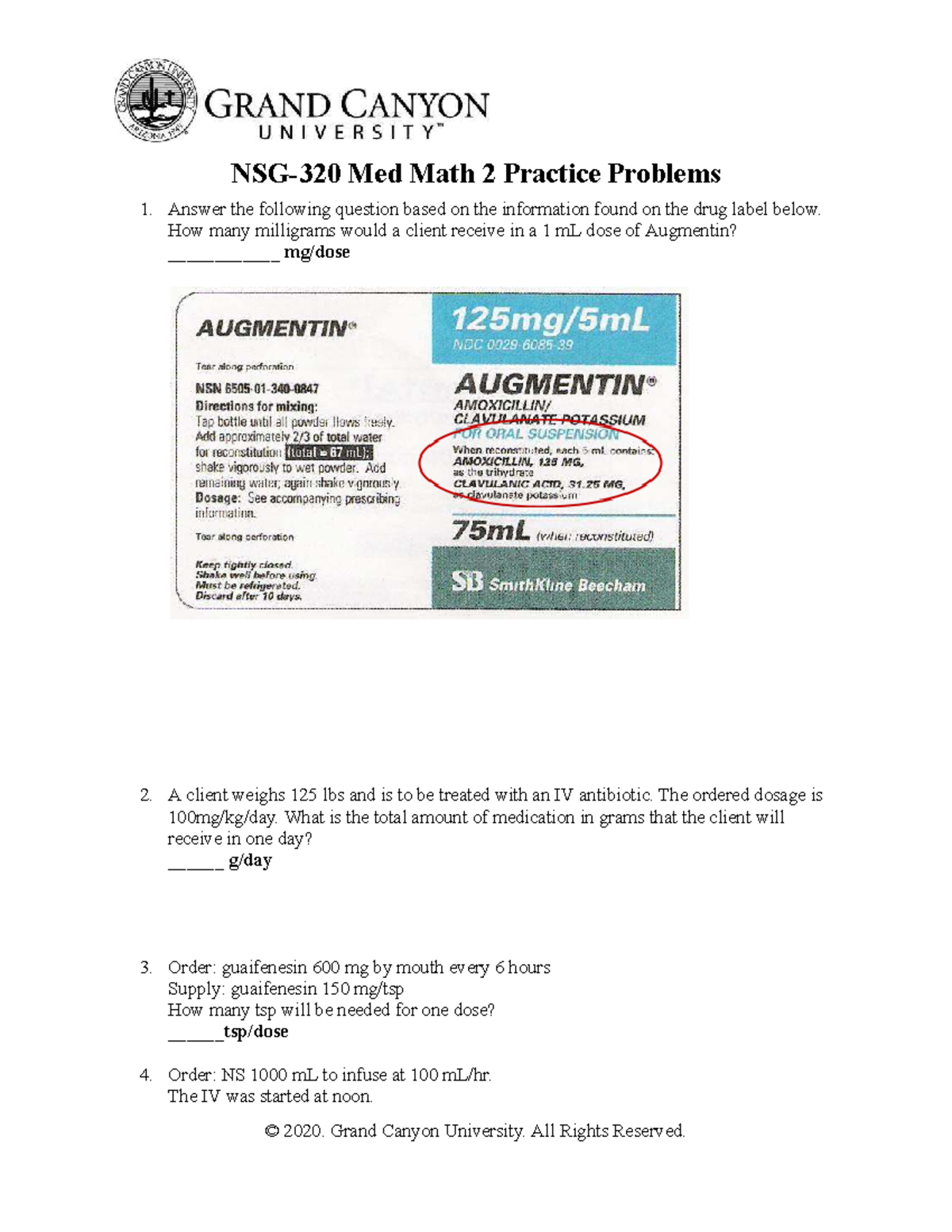 NSG-320 Med Math Practice Problems and Solutions - Studocu
