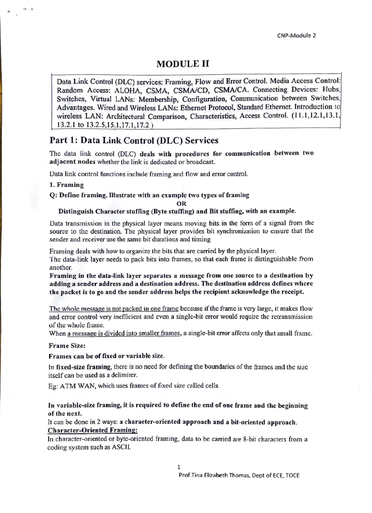 CNP Module 2 - Data Link Control and Media Access Protocols Notes - Studocu