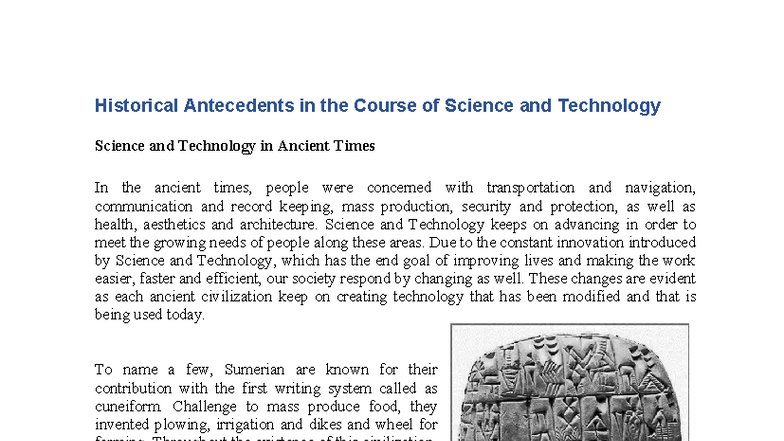 STS 101: Historical Antecedents of Science & Technology - Studocu