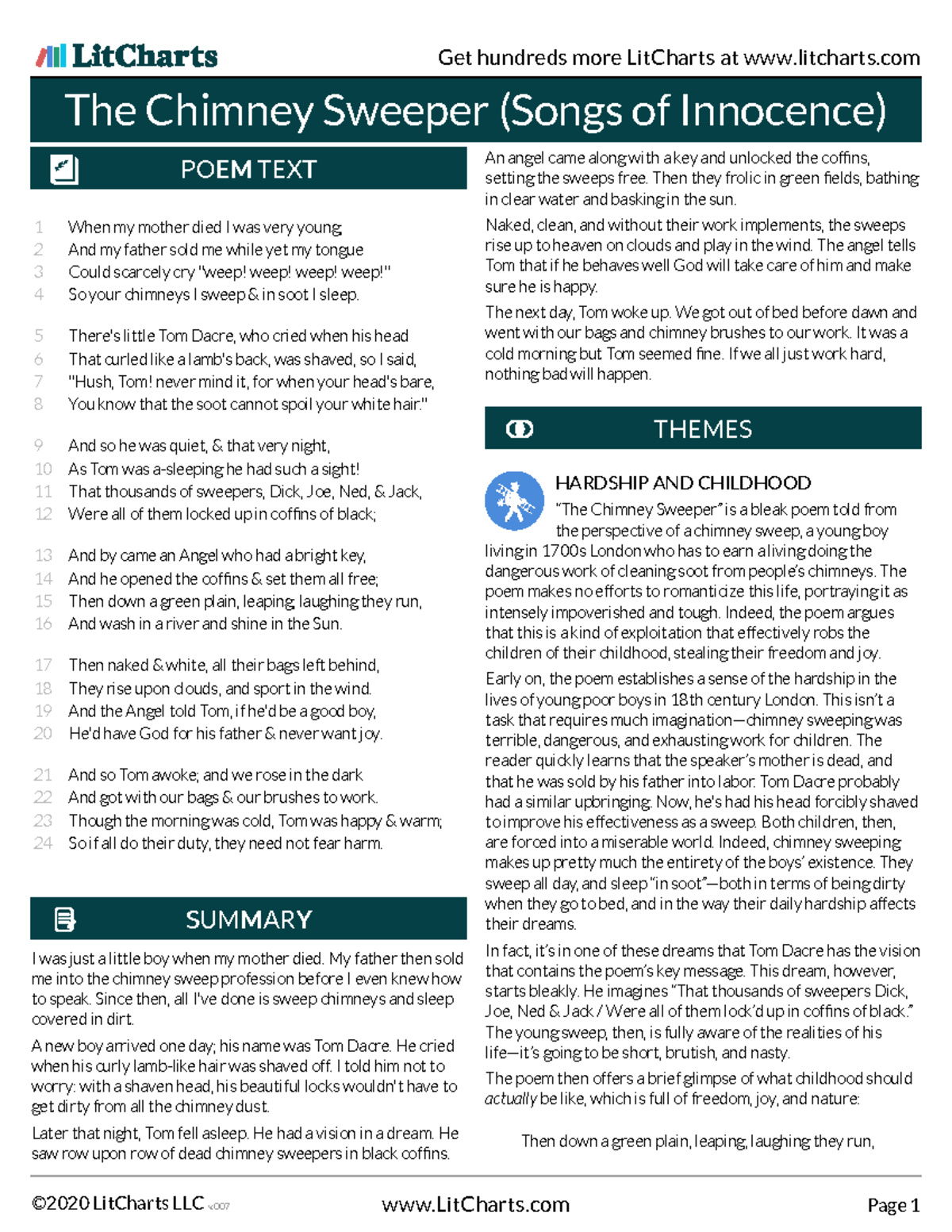 3 - The Chimney Sweeper: English Notes for Poems Analysis - Studocu