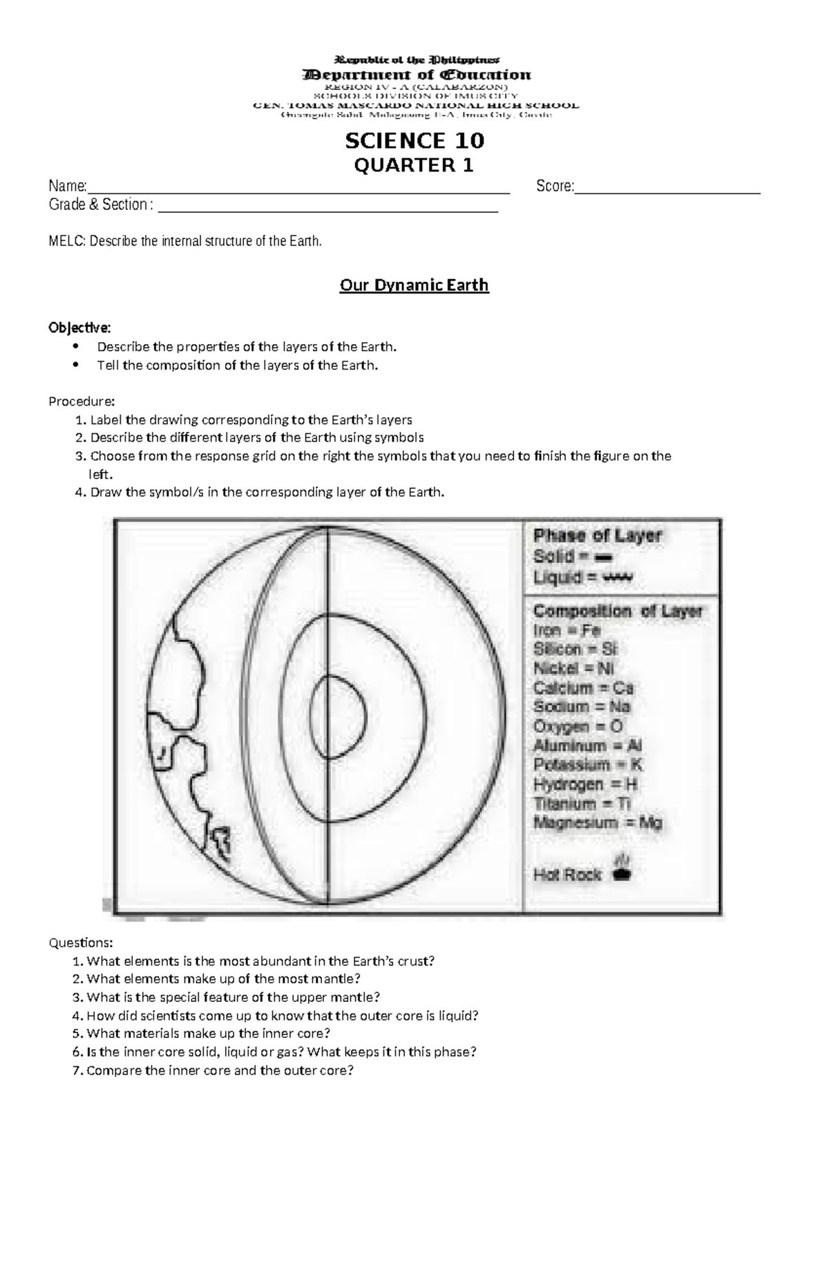 MELC3 - hope it helps - SCIENCE 10 QUARTER 1 - Studocu