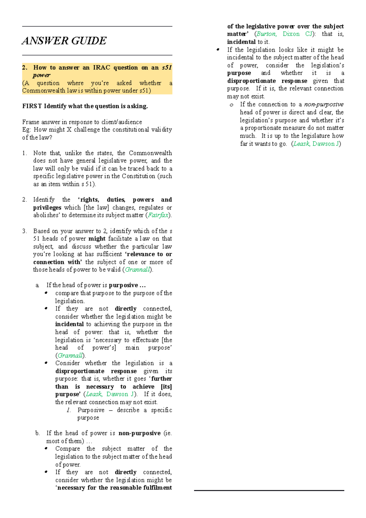 Answer Guide Cons - ANSWER GUIDE How to answer an IRAC question on an s ...