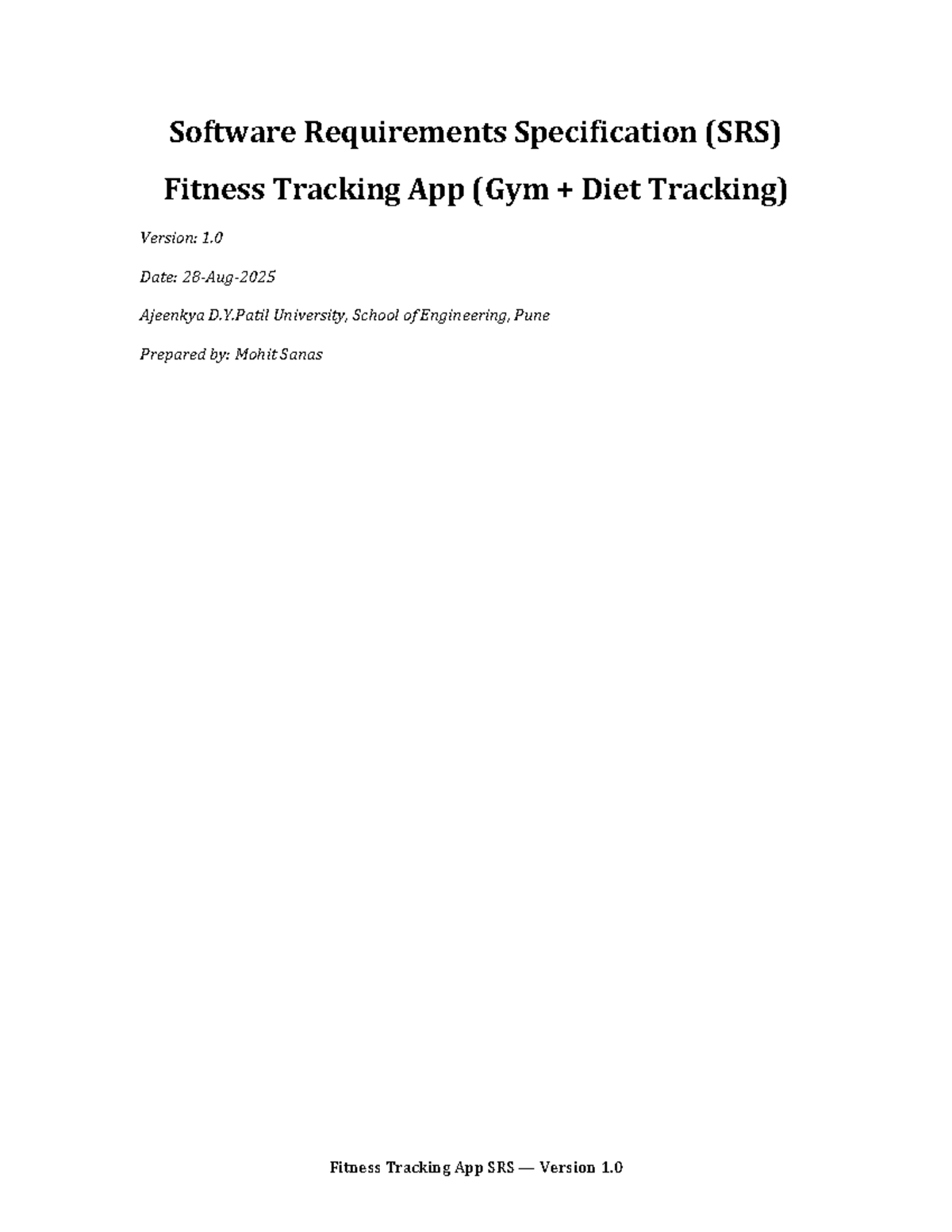 Fitness Tracking App SRS (Version 1.0) - Detailed Overview - Studocu