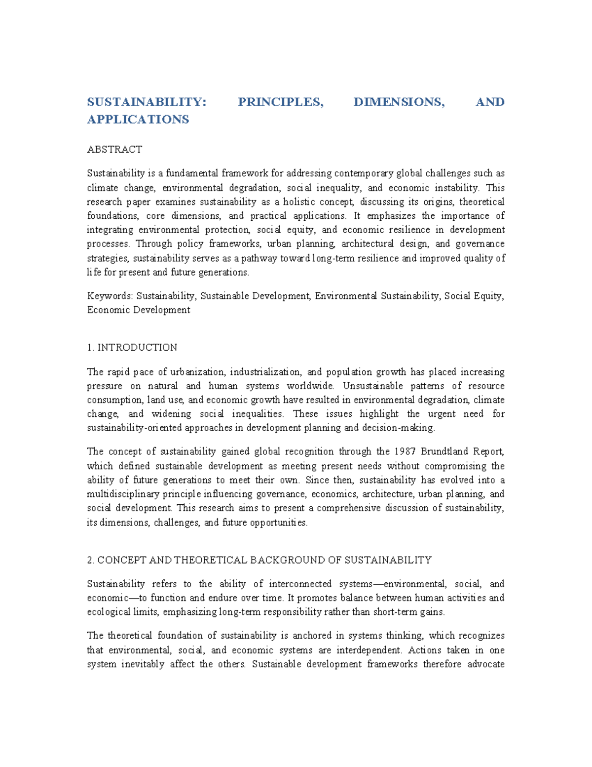 SUSTAINABILITY RESEARCH PAPER: PRINCIPLES & APPLICATIONS - Studocu