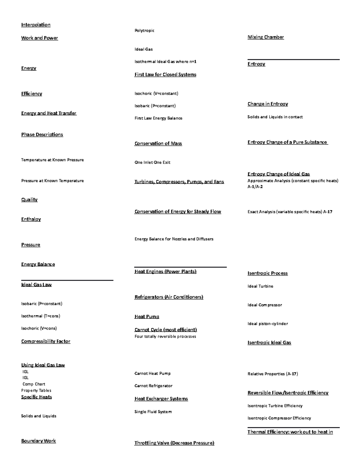 Thermo ENGR 300 Final Equation Sheet for Work & Energy Calculations ...