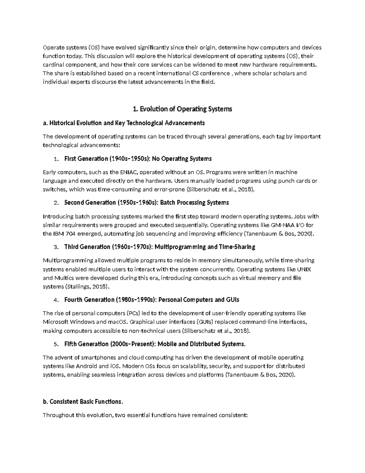 CS 2301 - Evolution and Components of Operating Systems: A Discussion ...