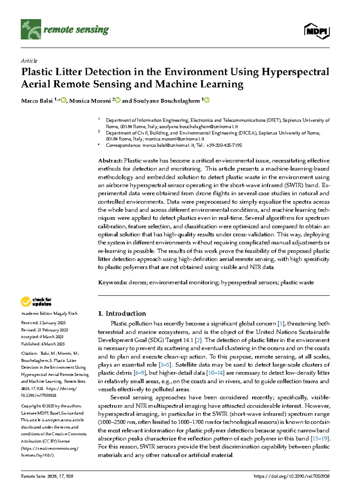 Plastic Litter Detection Using Hyperspectral Remote Sensing and ML ...