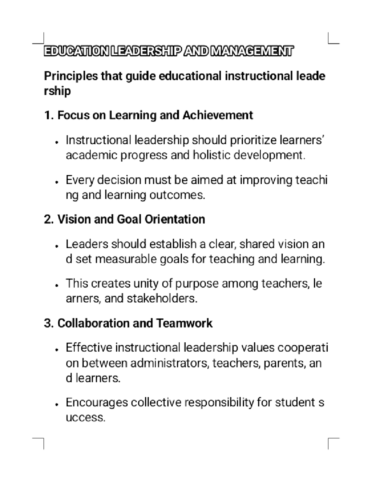 EDUCATION LEADERSHIP AND MANAGEMENT: Principles of Instructional ...