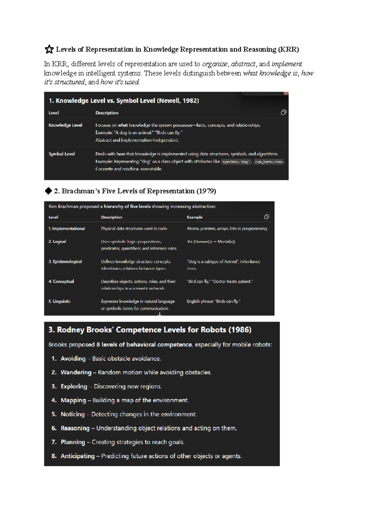 KRR Midterm Study Notes: Levels of Representation and Processes - Studocu