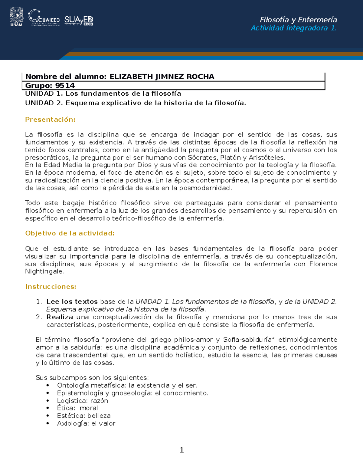 Unidad 1: Fundamentos de Filosofía y su Importancia en Enfermería - Studocu