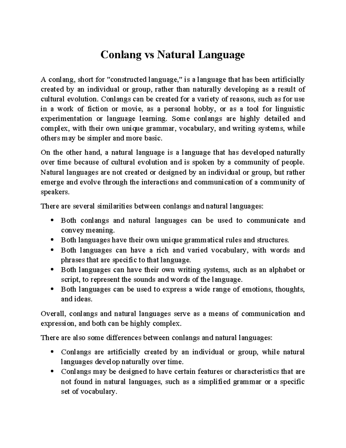 Conlang vs Natural Language: A Comparative Study of Linguistic Types ...