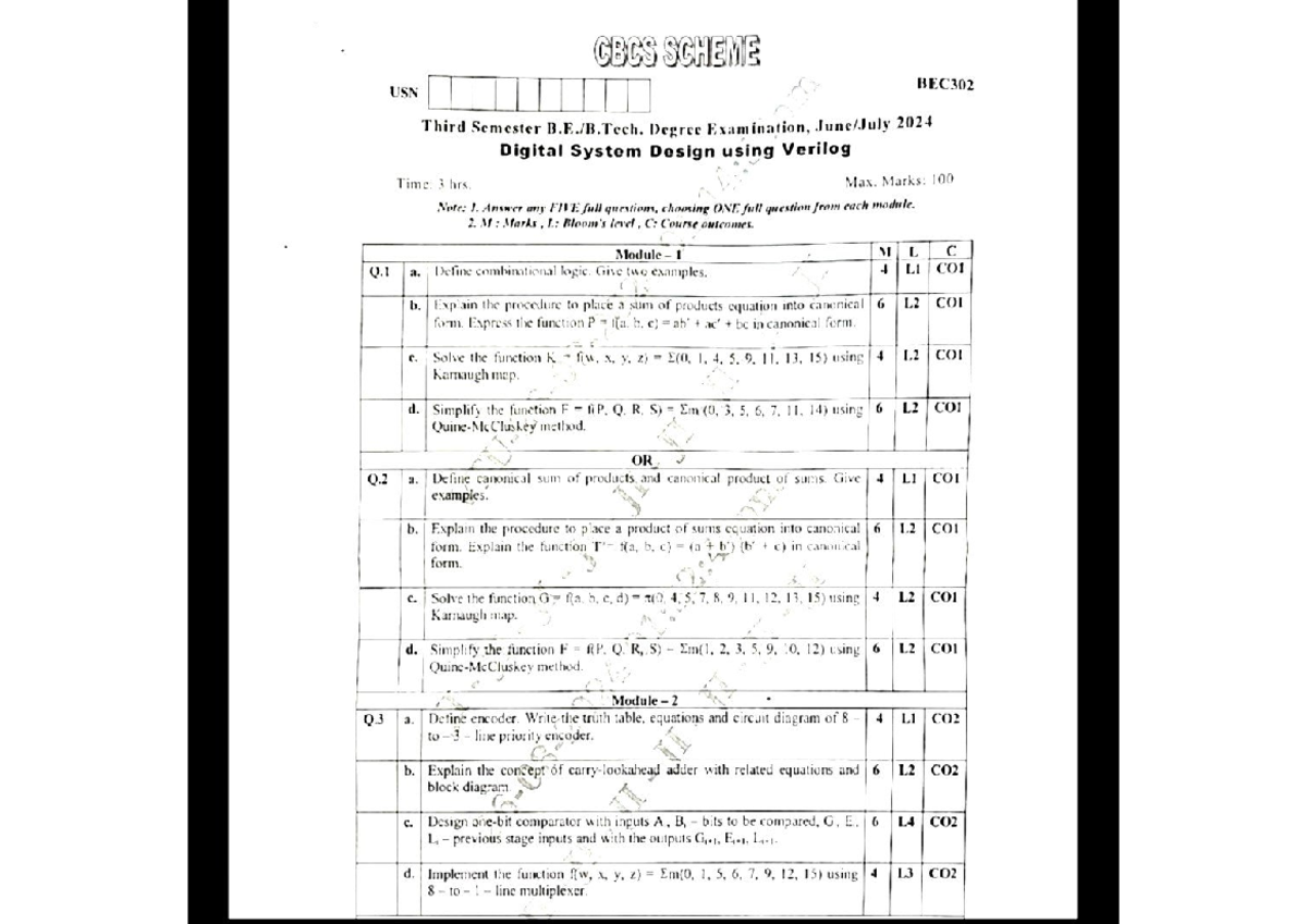 BEC302 Third Semester Model Paper - Digital System Design Notes - Studocu