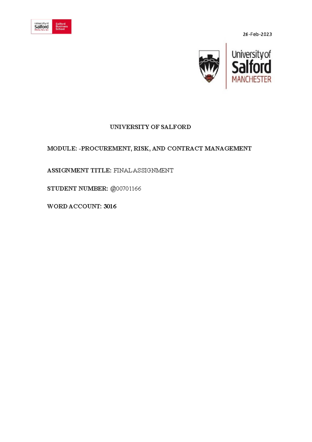 Final Assesment PRa CM Module 26 Feb 2023 - 26-Feb- UNIVERSITY OF ...