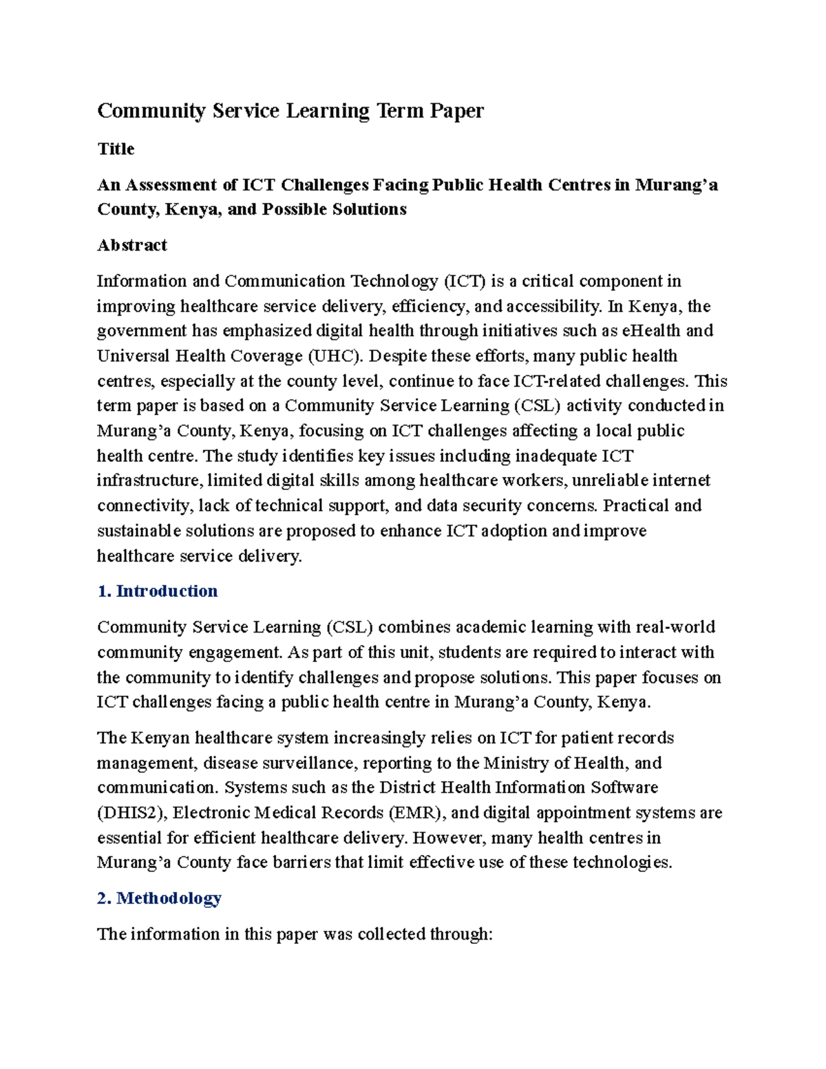 CSL Term Paper: ICT Challenges in Public Health Centres, County, Kenya ...