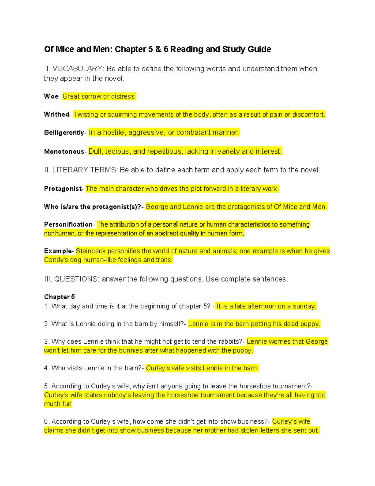 Of Mice and Men Study Guide: Key Points for Chapters 5 & 6 - Studocu