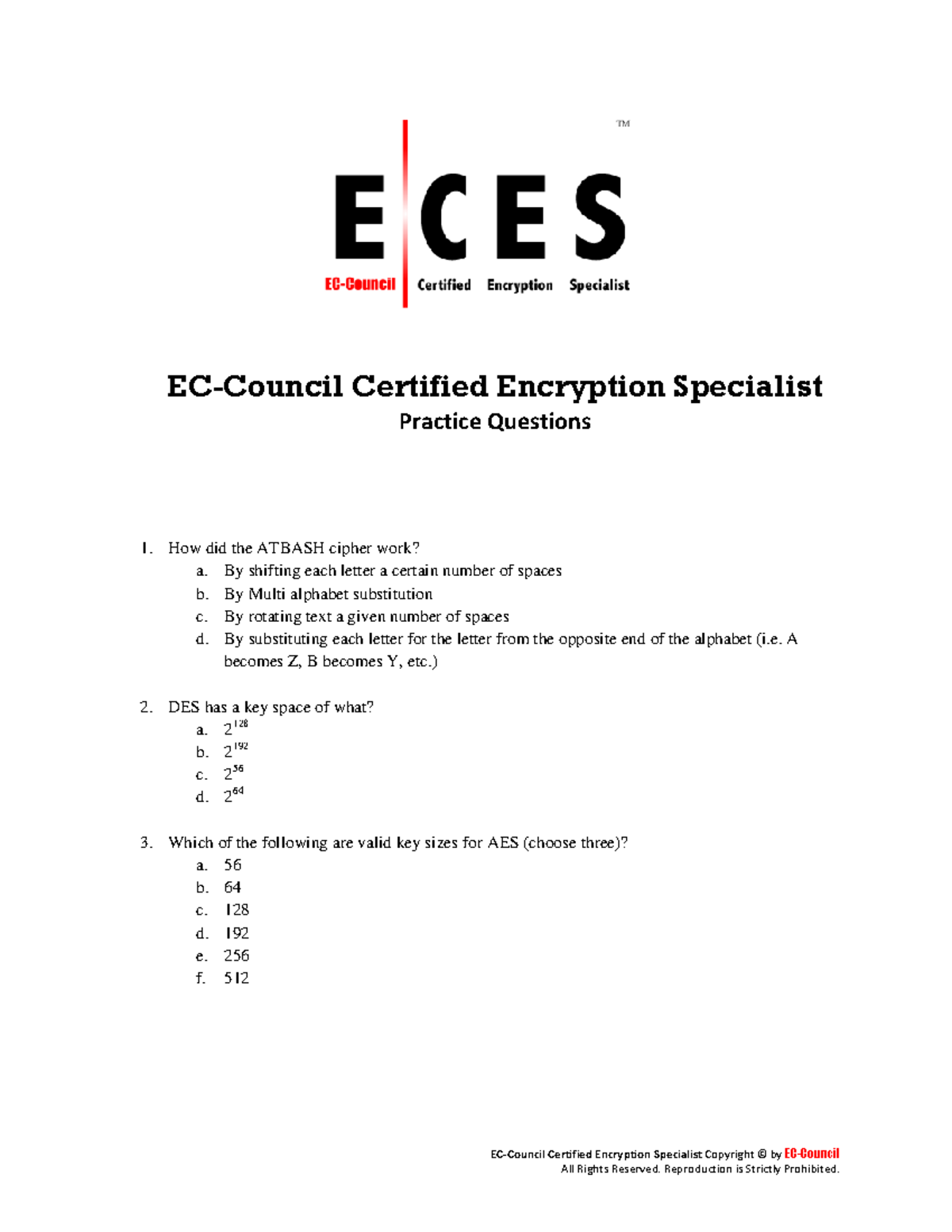 ECESv 2 Practice Questions - EC-Council Certified Encryption Specialist Copyright © by EC ...