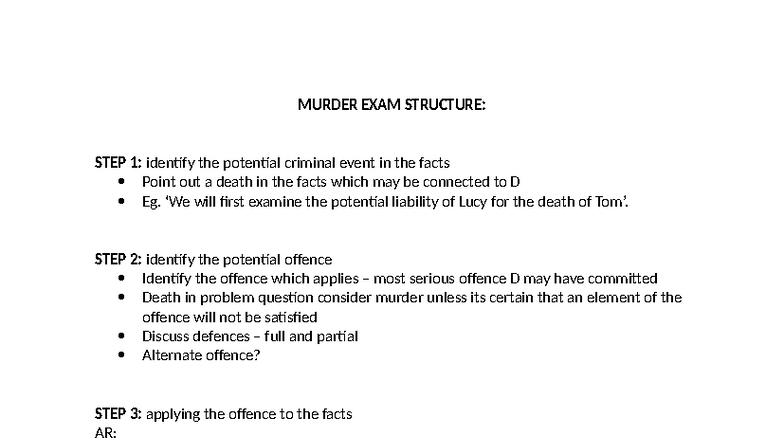 MURDER EXAM STRUCTURE: Analyzing Liability & Defenses - Studocu