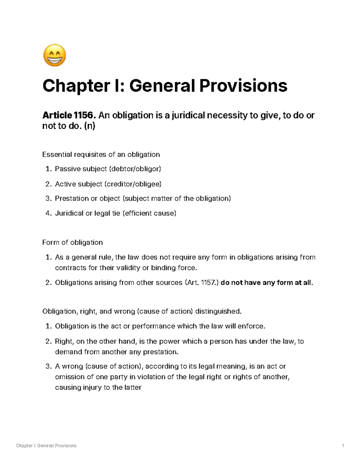Chapter 1: General Provisions and Obligations Overview (Law 101) - Studocu
