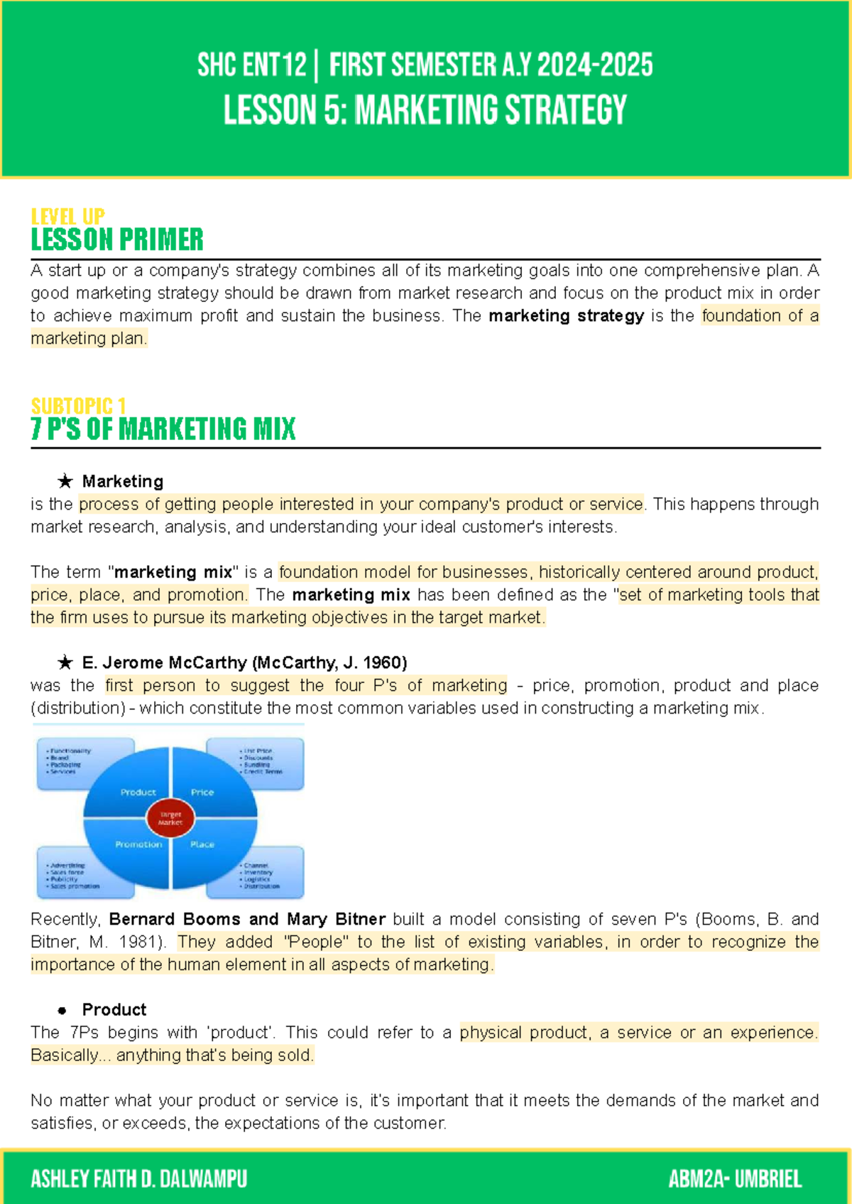 Lesson 5 - Understanding the 7 P's in Marketing Strategy - Studocu