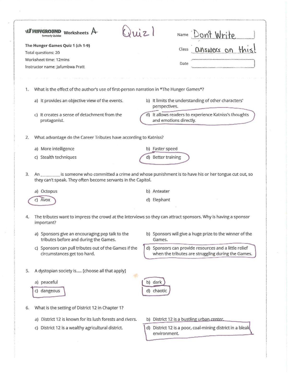 THG MC Quiz - The Hunger Games (20 Questions) - Studocu